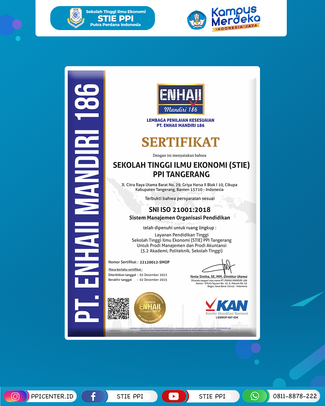 STIE PPI meraih sertifikat penghargaan SNI ISO 9001 dan 21001 - stieppi